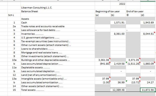 How do I calculate total assets on page 1 of the 1120S – Nina's Soap